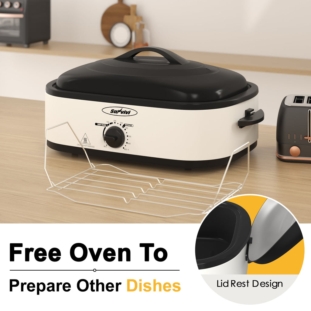 Sunvivi 14 Quart Electric Roaster with Self-Basting Lid