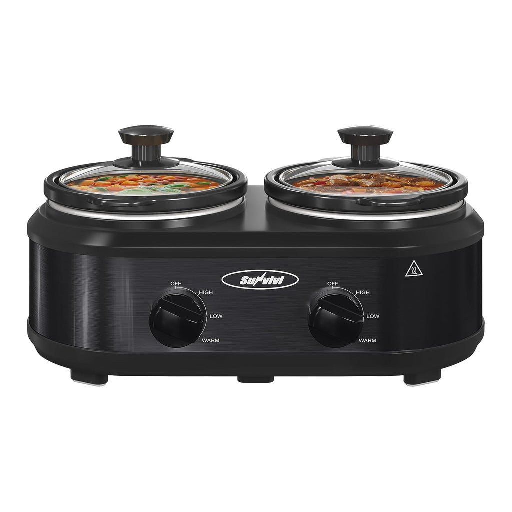 Sunvivi Dual Pot Slow Cooker, 2 Pot Small Mini Crock Buffet Server an