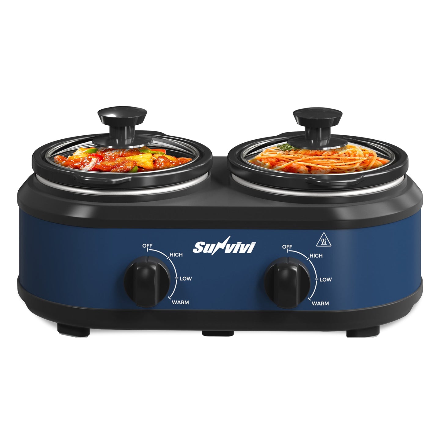 Sunvivi Dual Pot Slow Cooker, 2 Pot Small Mini Crock Buffet Server an